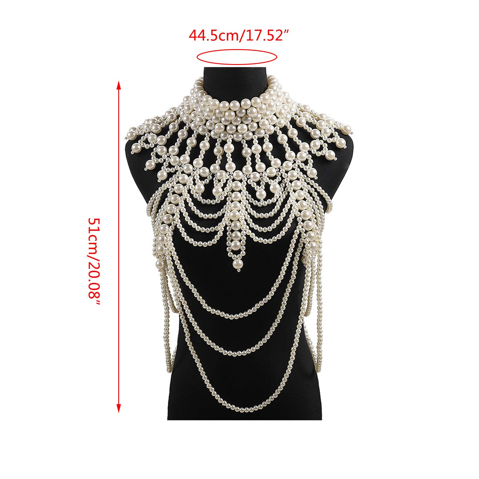MGBISYI Beaded shoulder chain - Faux Pearl Body Chain Shawl Jewelry Layered Bib Necklace Collar