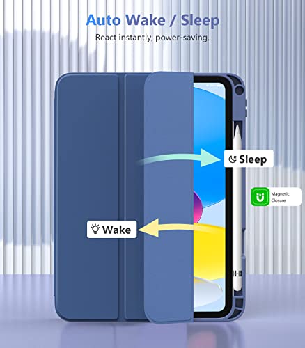MoKo for iPad 10th Generation Case with Pencil Holder iPad 10.9 Inch Case 2022, Soft TPU Smart Stand Back Cover Case for iPad 10th Generation, Support Touch ID&Auto Wake/Sleep, Navy Blue
