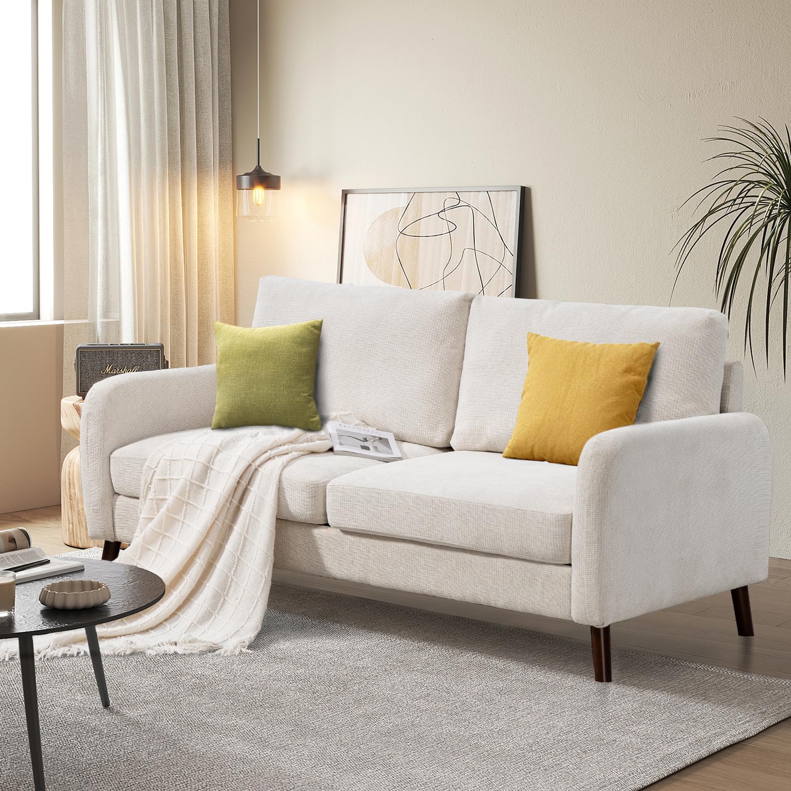 RIHEREFY 69'' Loveseat Sofa Couch, Small Couches for Small Space with Removable Backrest & Wooden Legs,Small Loveseat Sofa with Soft Cushion for Living Room,Bedroom, Apartment(Beige)