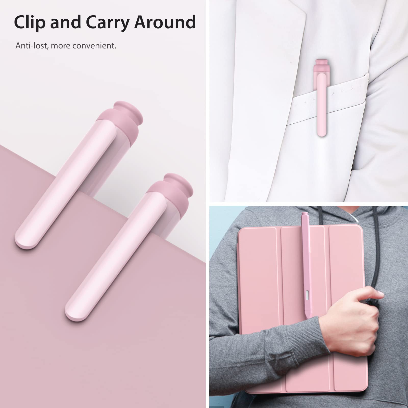 MoKo Silicone Pencil Case, Magnetically Attach Lightweight Protective Pencil Cover Support Wirelessly Charge for Apple Pencil 2nd Gen/Apple Pencil Pro, Anti-Grip Pencil Holder with Clip and 3 Nips