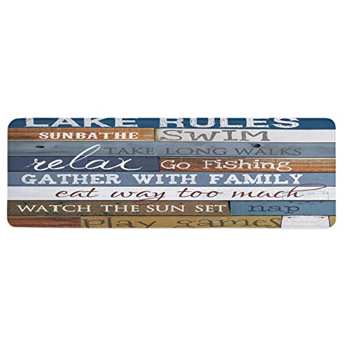 Kitchen Rug and Mat Set Lake Rules Colorful Vintage Wood Board,Non Slip Bath Rugs Water Absorption Floor Doormat Farmhouse Blue White Brown,Washable Area Runner for Laundry Bathroom Living Room