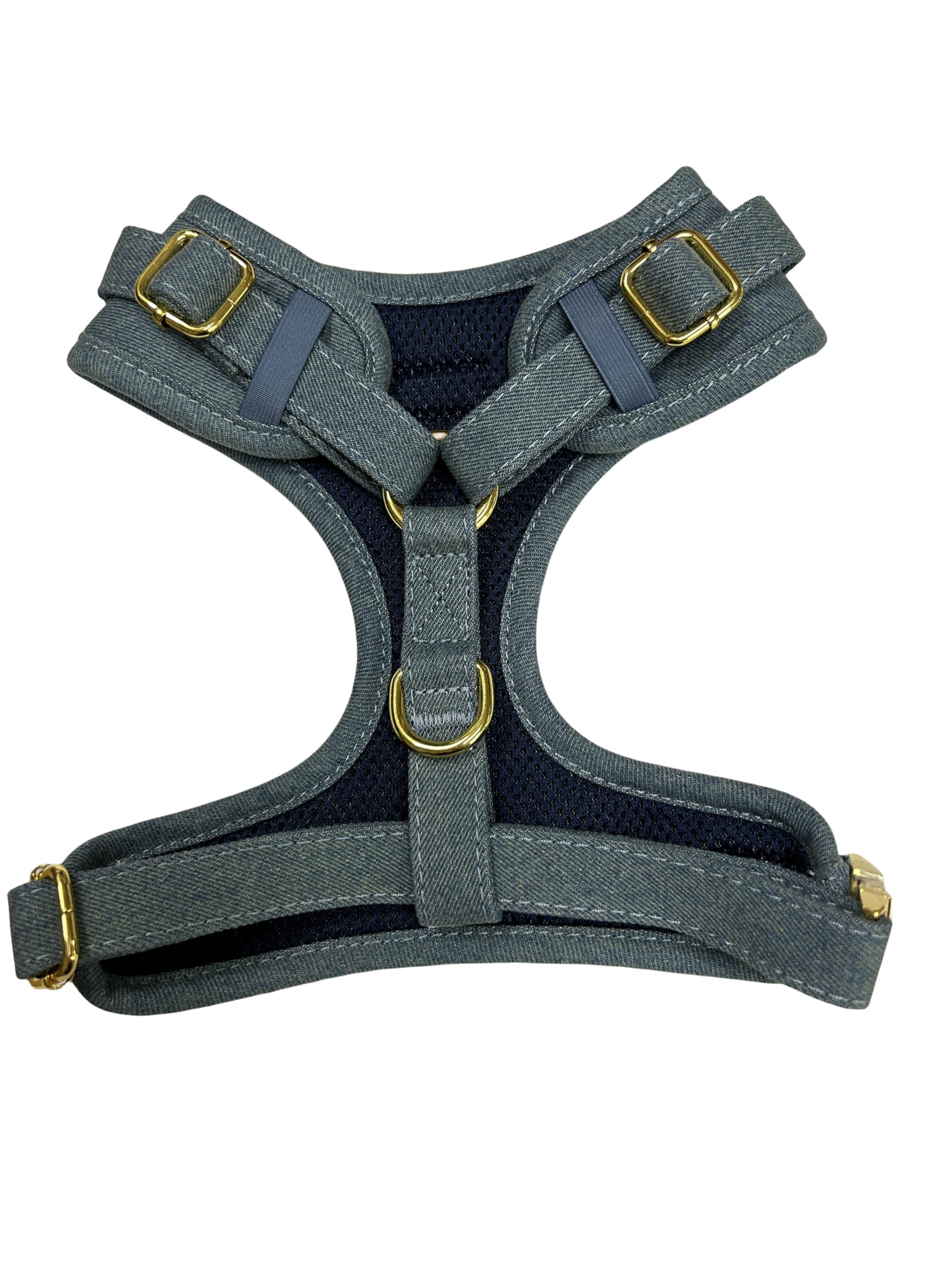 Victorian Vanguard Harness (XX Small, Blue Denim). Stylish Denim Dog Harness, Collar & Leash Set with Bowtie - Adjustable Pet Walking Accessory for Small & Medium Dogs