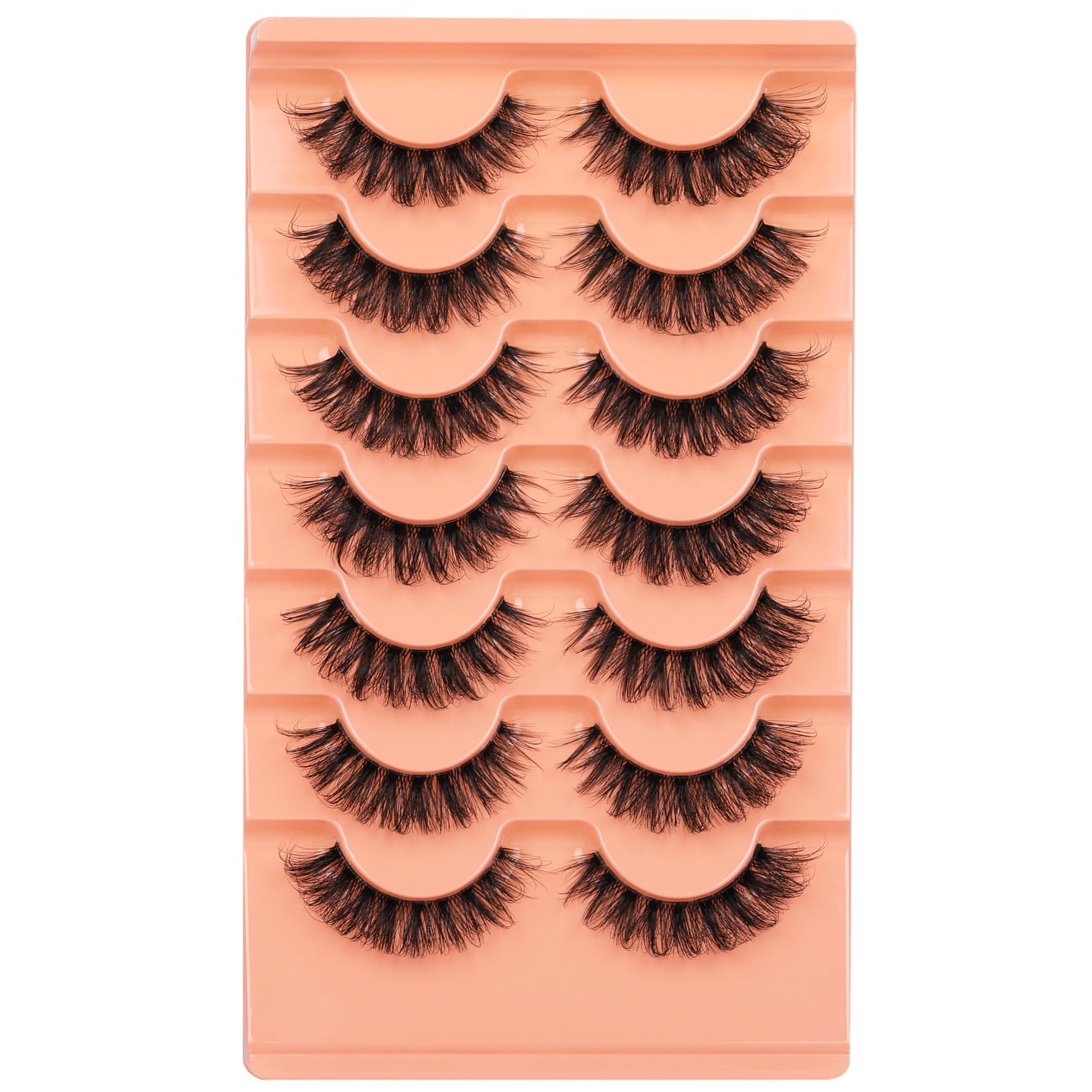 Lashes Mink False Eyelashes Natural Look Fluffy Wispy Eye Lashes with Clear Band 18MM Fake Eyelashes D Curl Strip Cat Eye Lashes 7 Pairs Pack