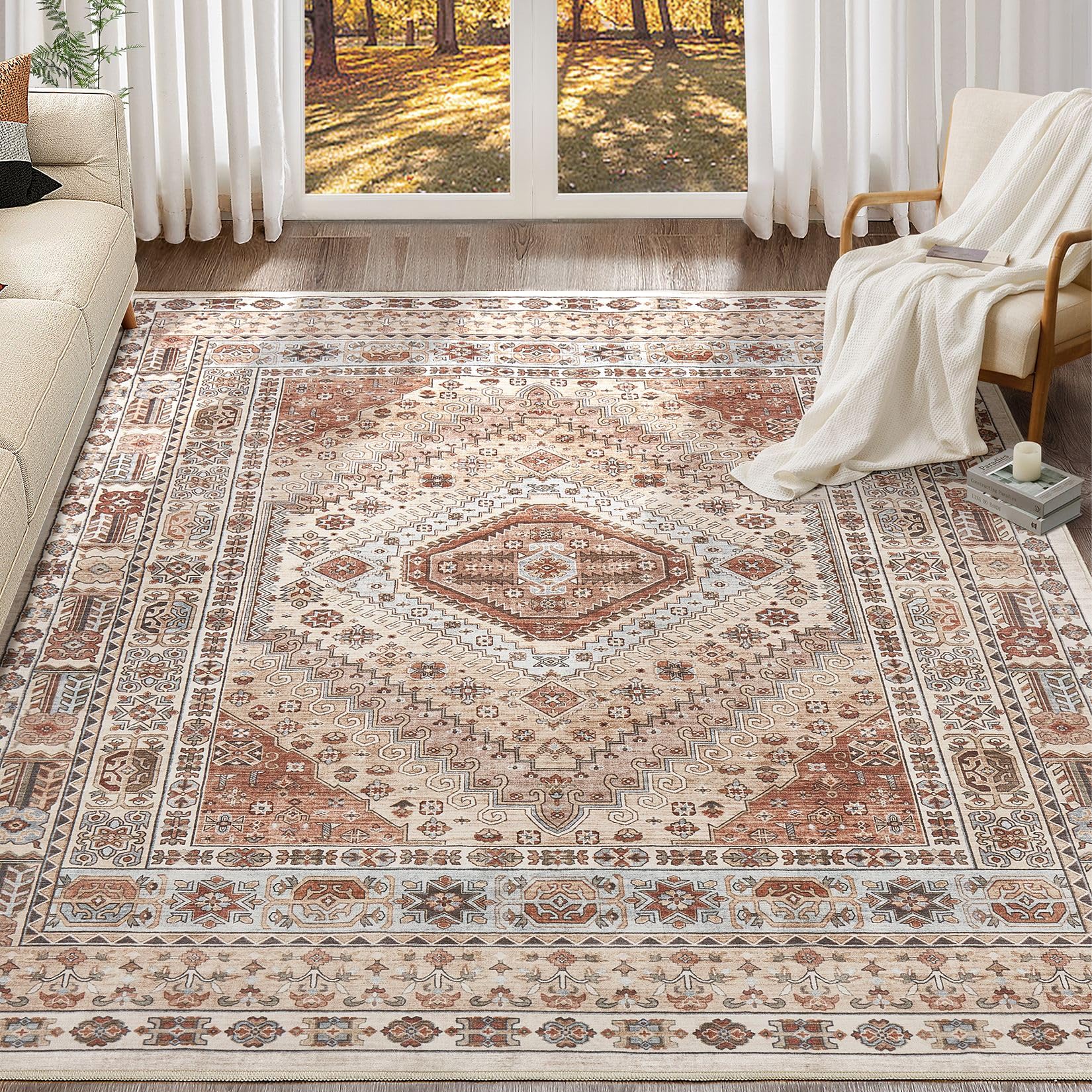 ZLONETYO 5x7 Area Rugs for Living Room: Large Stain Resistant Washable Rug, Non-Slip Backing Rugs for Bedroom Kitchen Printed Vintage Home Office Indoor Floor Decor Big Carpet Rug Floral-Multi