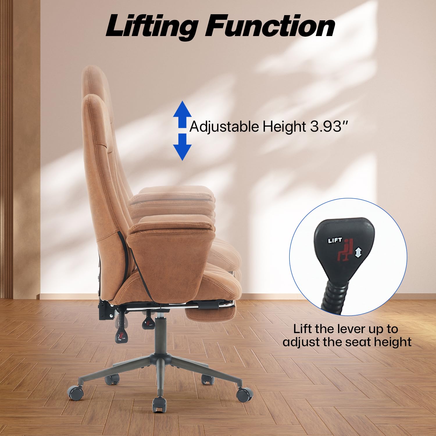 Tall Home Office Desk Chair with Ottoman, High Back Ergonomic Office Chair with Arms, Height Adjustable Swivel Modern Task Chair, Executive Desk Chair, Computer Chair for Living Room(Coffee)