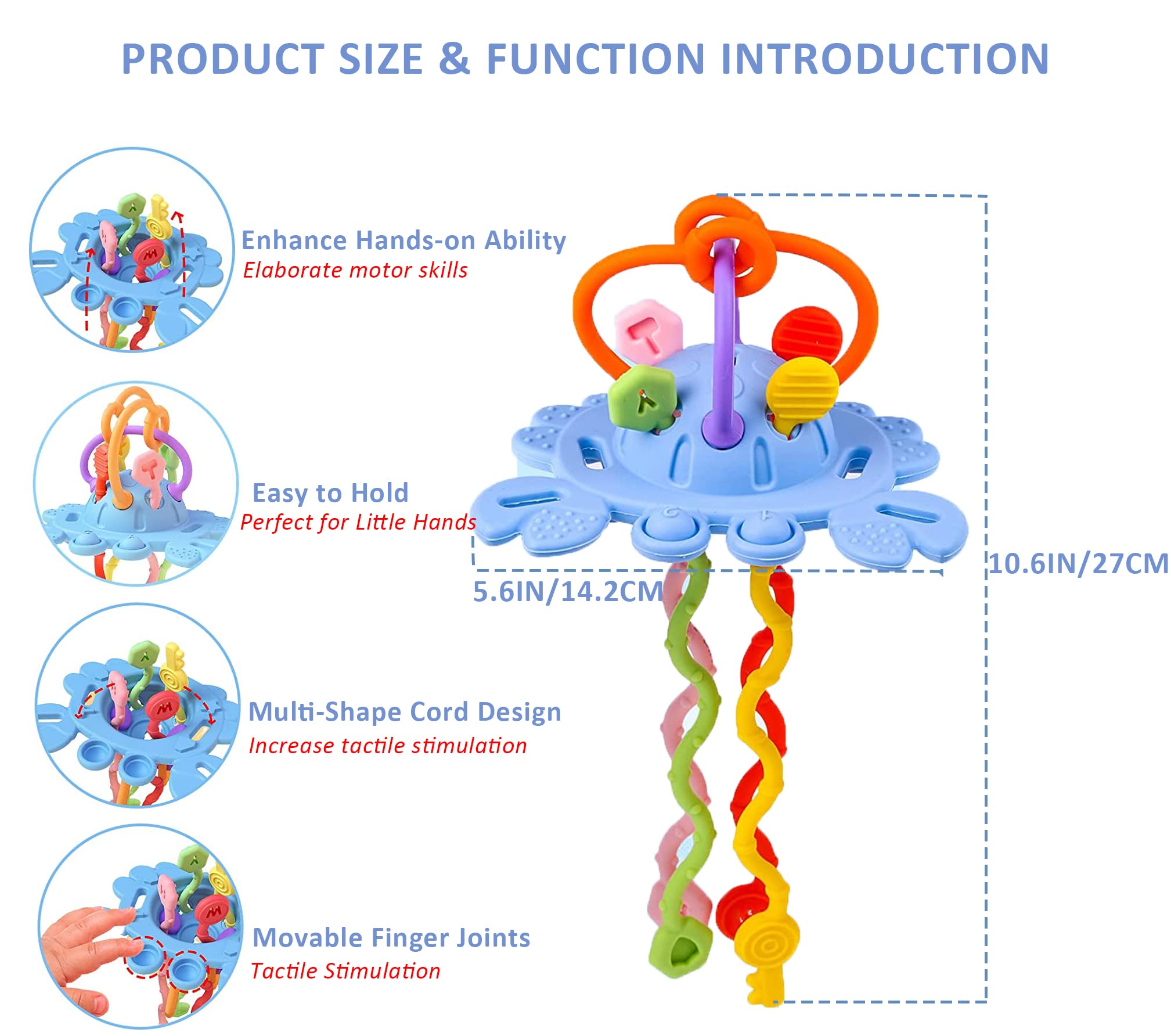 MUAECH Baby Montessori Sensory Toys for 18M+, Food Grade Silicone Pull String Activity Toy, Montessori Pull String Learning Ropes with Simple Bubble&Sliding Balls for Motor Skills, Tactile Stimulation