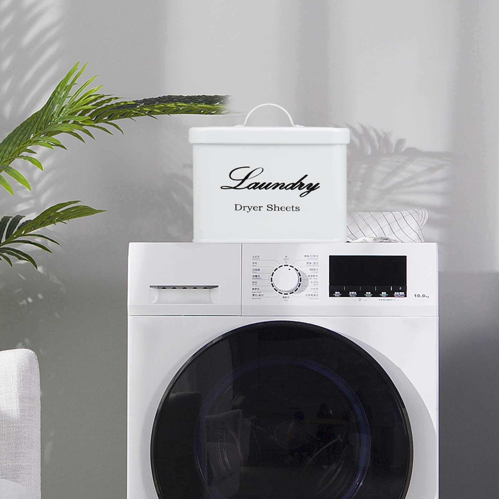 Modern Farmhouse Metal Laundry Dryer Sheets Holder Fabric Softener Dispenser with Lid for Laundry Room Decor and Accessories & Space Saving Laundry Room Organization and Storage
