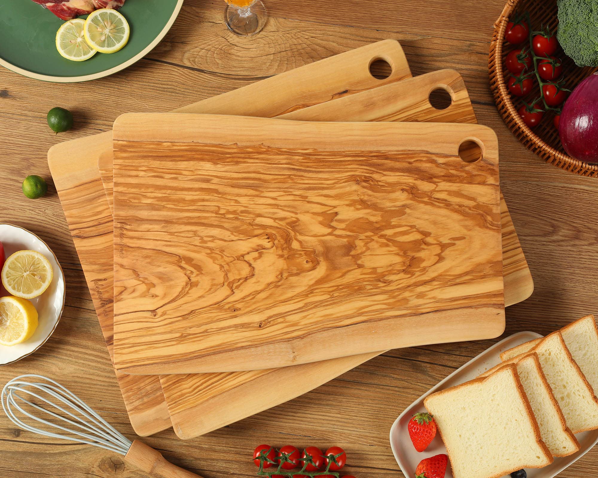 Ideaolives Natural Olive Wood Cutting Board, Rustic Serving Platter for Meat & Snack, Wooden Charcuterie Board Cheese Serving Tray, Handmade Decorative Cutting Board, Housewarming Gift (ZRB-M)