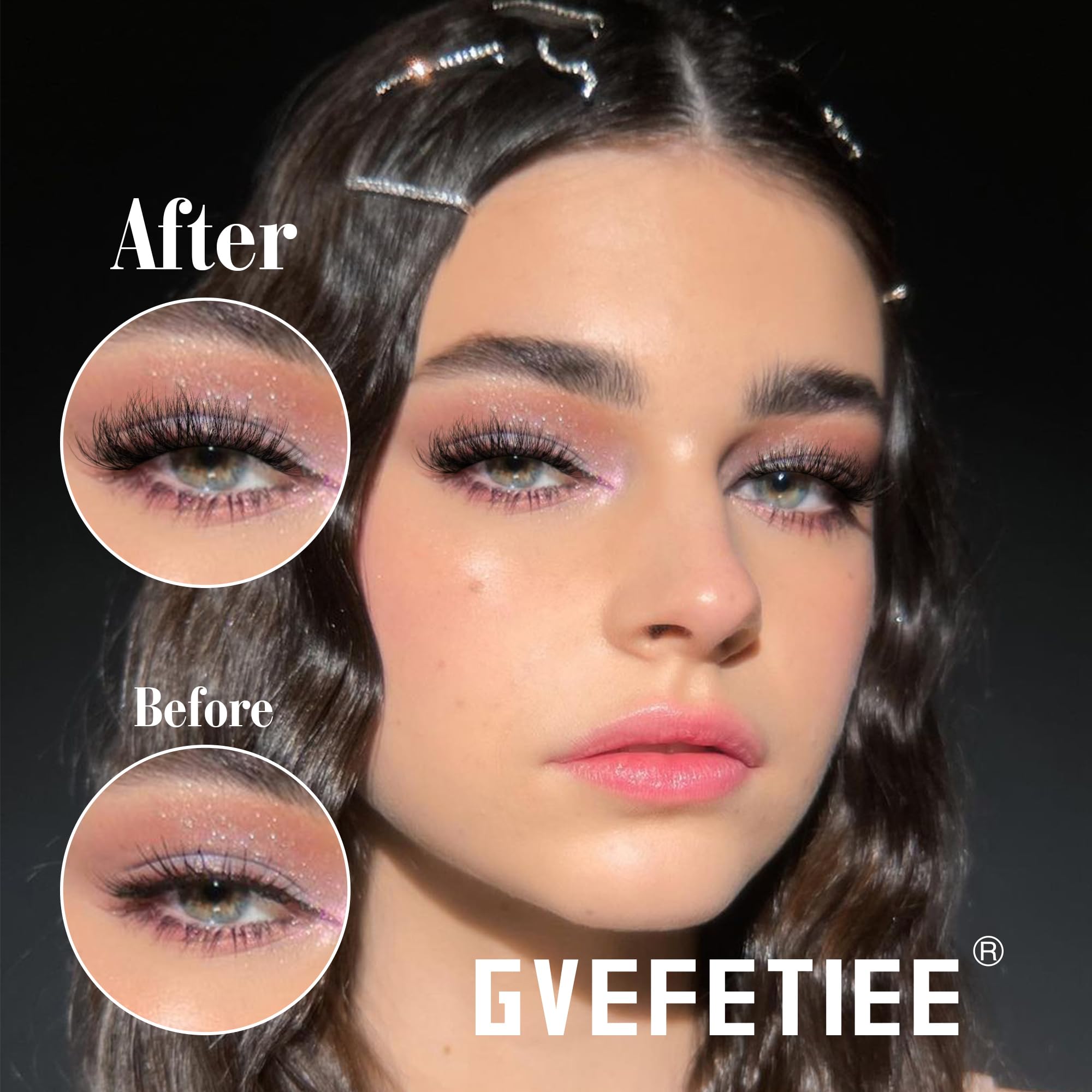 Lashes Natural Look False Eyelashes Wispy Lashes Cat Eye Lashes Clear Band 3D Faux Mink Lashes 16MM Fake Eyelashes Pack by GVEFETIEE