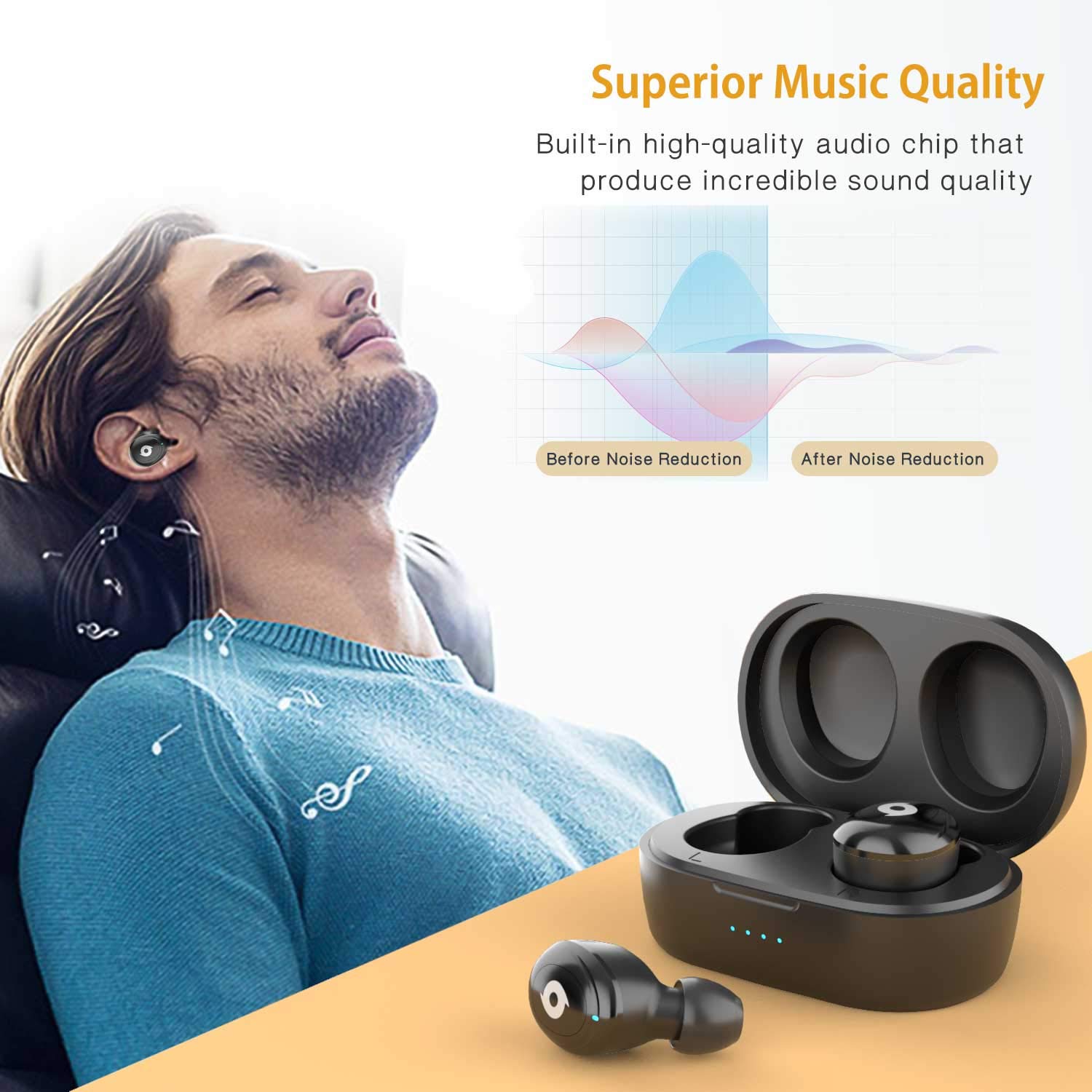 iKanzi Wireless Earbuds Bluetooth Earbuds, Bluetooth 5.0 Stereo True Wireless Bluetooth Earbuds Headphones Headset Earphones Earpiece with Charging Case, Built-in Microphones