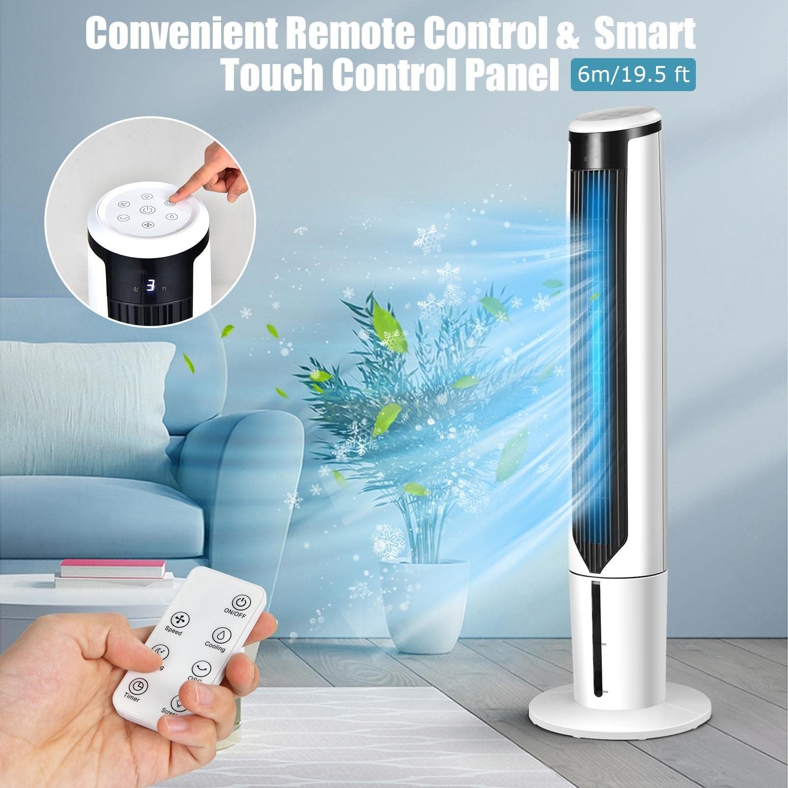 KOTEK 3 in 1 Evaporative Air Cooler, 41” Portable Cooling Tower Fan w/ 70°Oscillation, 4 Ice Packs & Water Tank, 3 Speeds & Cooling Modes, LED Display, 9H Timer, Remote Control for Bedroom Home Office