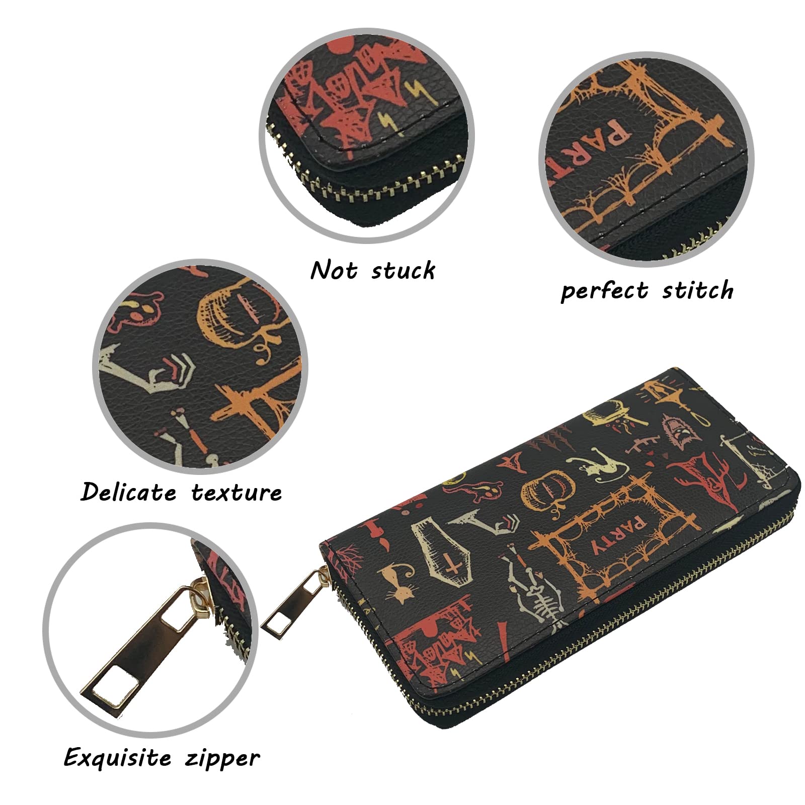 LIMPS Women's Halloween Wallet,Faux Leather Long Wallet,Coin Purse Card Holder with Zip