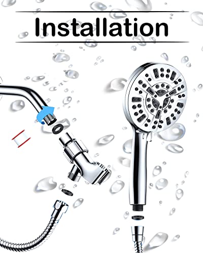 NIKISHAP 10-Mode Shower Head with High Pressure, Polished Finish, Handheld Design, Adjustable Bracket, 5 Ft Hose, and Built-in Power Wash to Clean Tub, Tile, and Pets