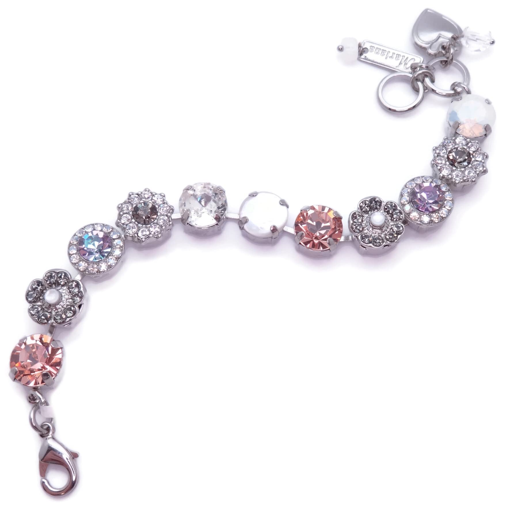 Mariana Ice Queen Silvertone Bracelet Grey White Purple Peach Crystal Mix Flower Mosaic M1154