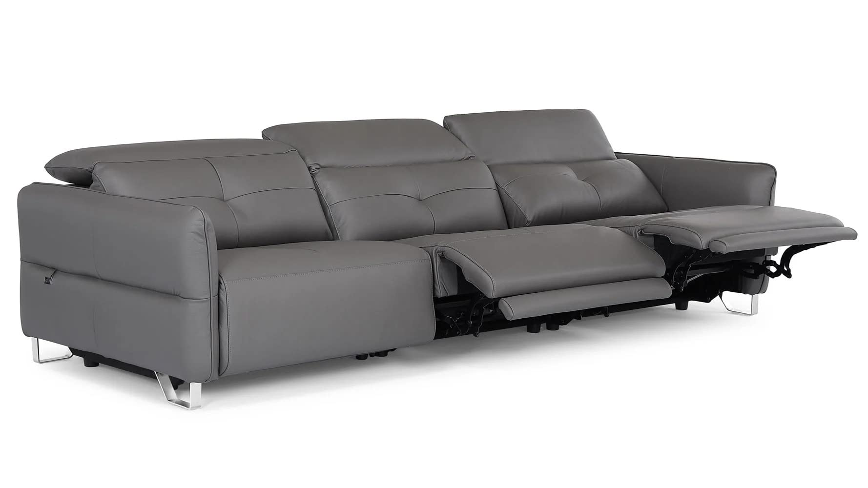 ZURI Modern Macau Reclining Leather Sofa in Slate