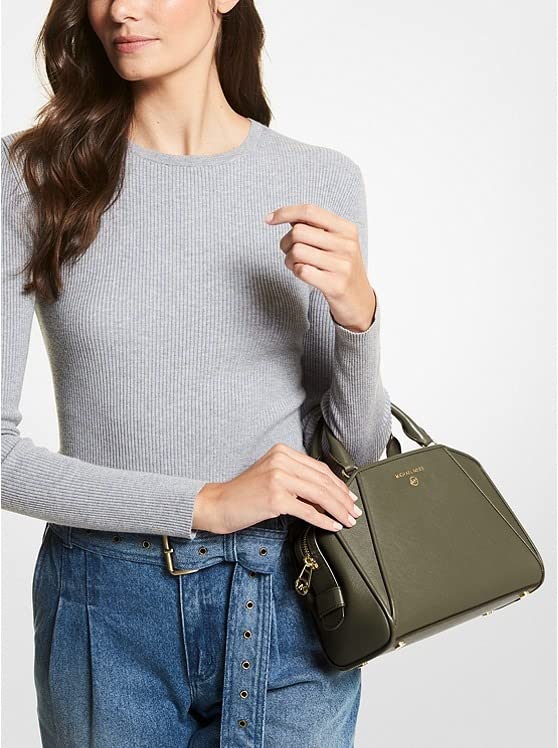 MICHAEL KORS Cleo Small Saffiano Leather Satchel (Olive)