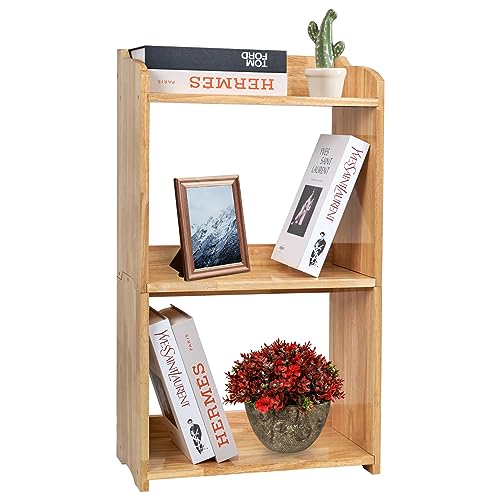 YCICI Bookshelf, 3 Tier Wooden Bookcase, Freestanding Display Storage Shelves Open Bookcase for Bedroom, Living Room and Office (Natural, 3 Tier)