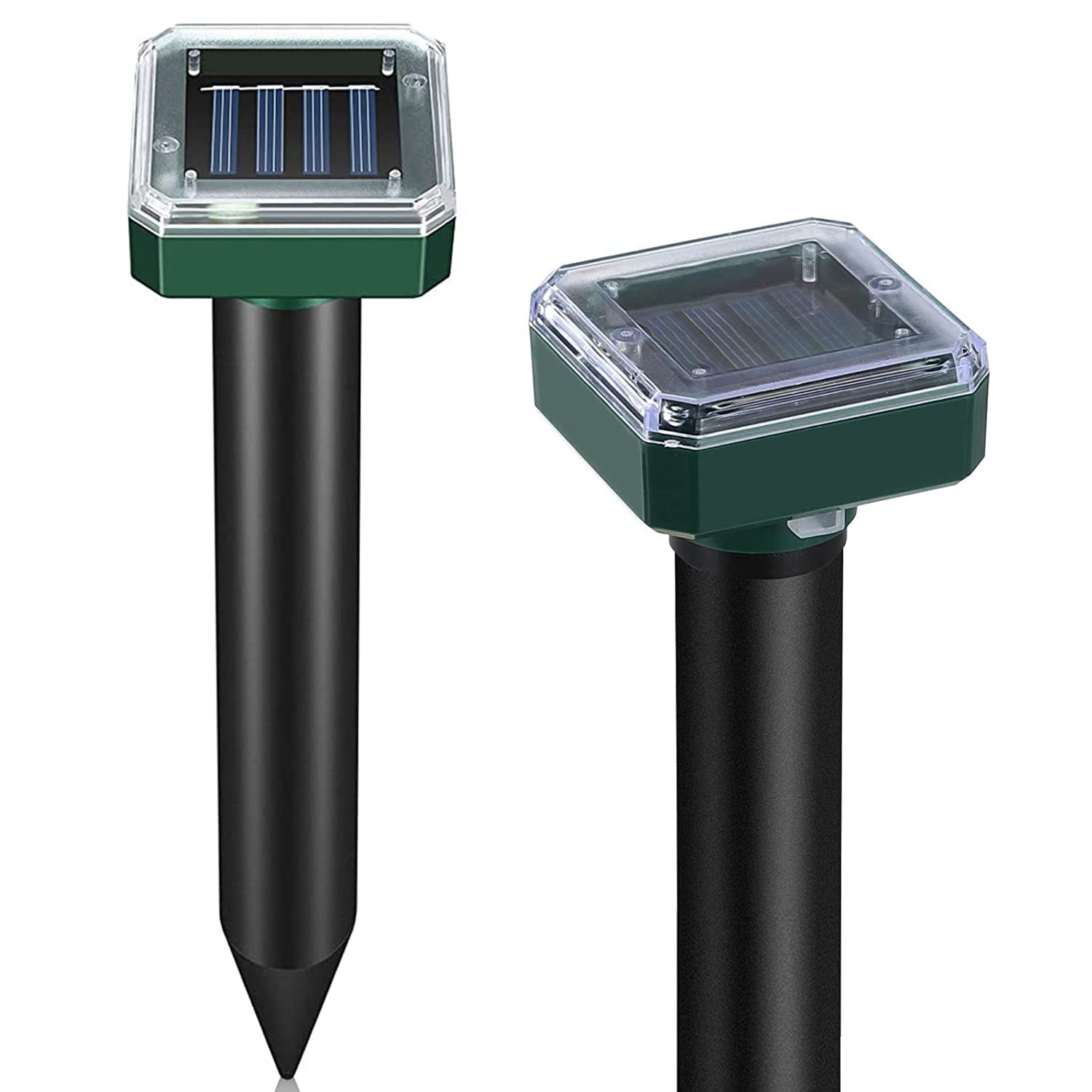Solar Mole Repellent Ultrasonic 2 Pack Outdoor Powered Sonic Deterrent - Outdoor Waterproof Ultrasonic Snake Repellent for Get Rid of Mole, Gopher, Snakes, Vole and Other Underground Pest Control
