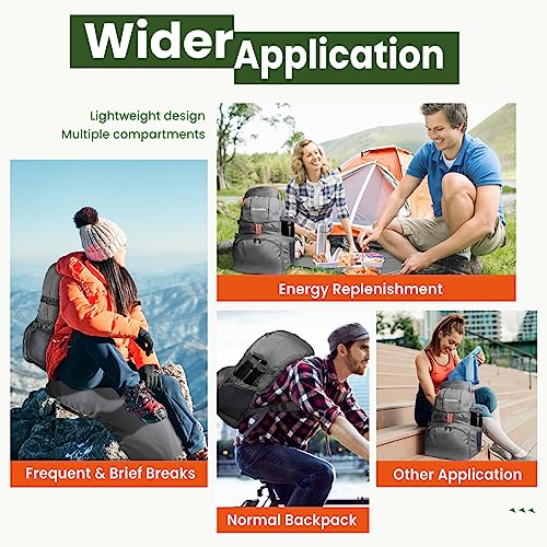 Yeendibo 33L Hiking Backpack with Portable-Rest Station for Camping/Travel/Outdoors, Versatile & Lightweight Foldable Daypack for Men/Women (Grey, Non-waterproof)