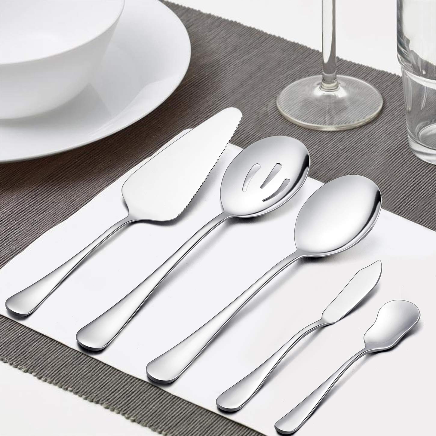 LIANYU 45-Piece Silverware Set with Serving Pieces, Stainless Steel Cutlery Flatware Set Service for 8, Mirror Finish, Dishwasher Safe