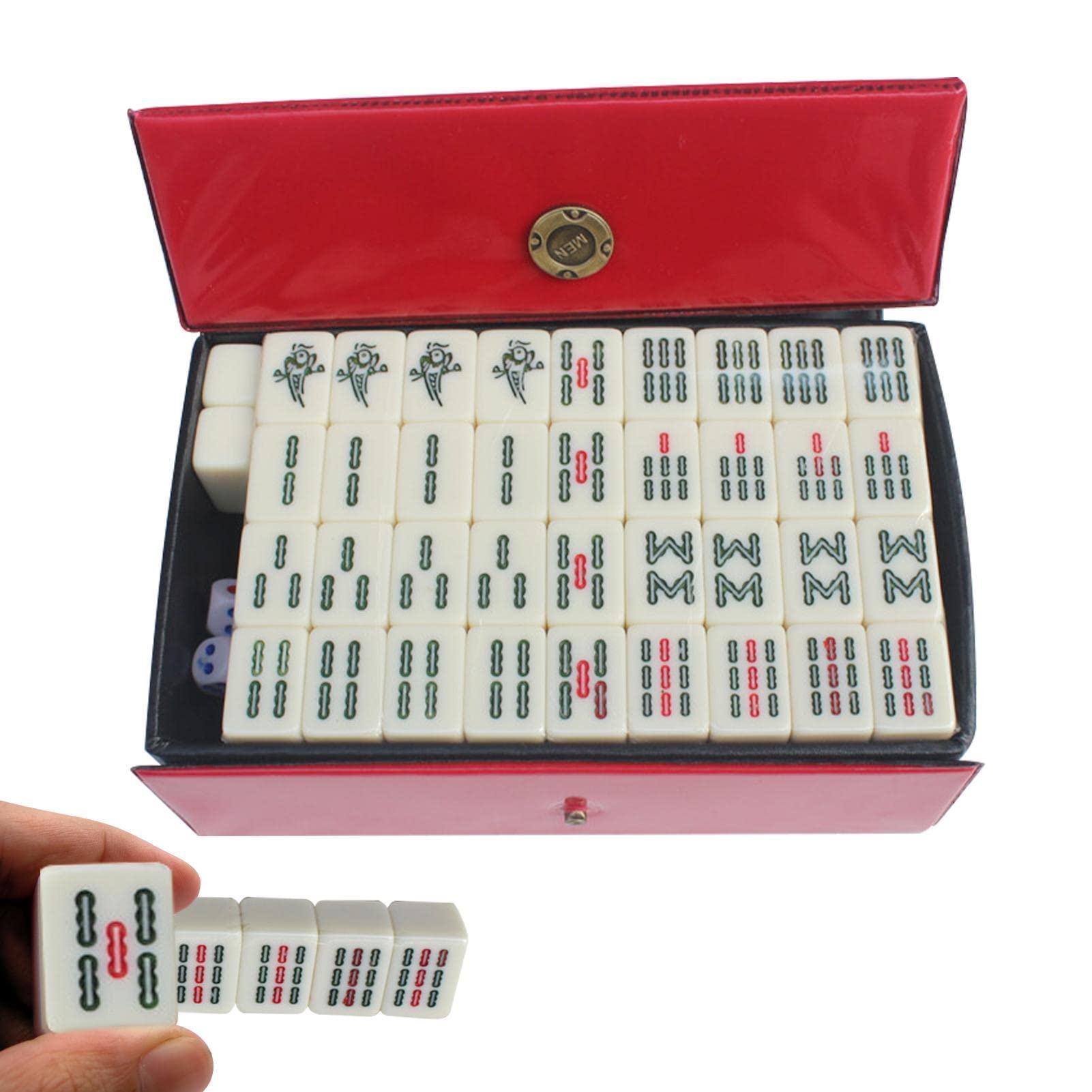 Mahjong Game Set, Chinese Traditional Mah Jong Game Set with 144 Mini Tiles, White Engraved Mini Tiles for Family Gathering Leisure Time