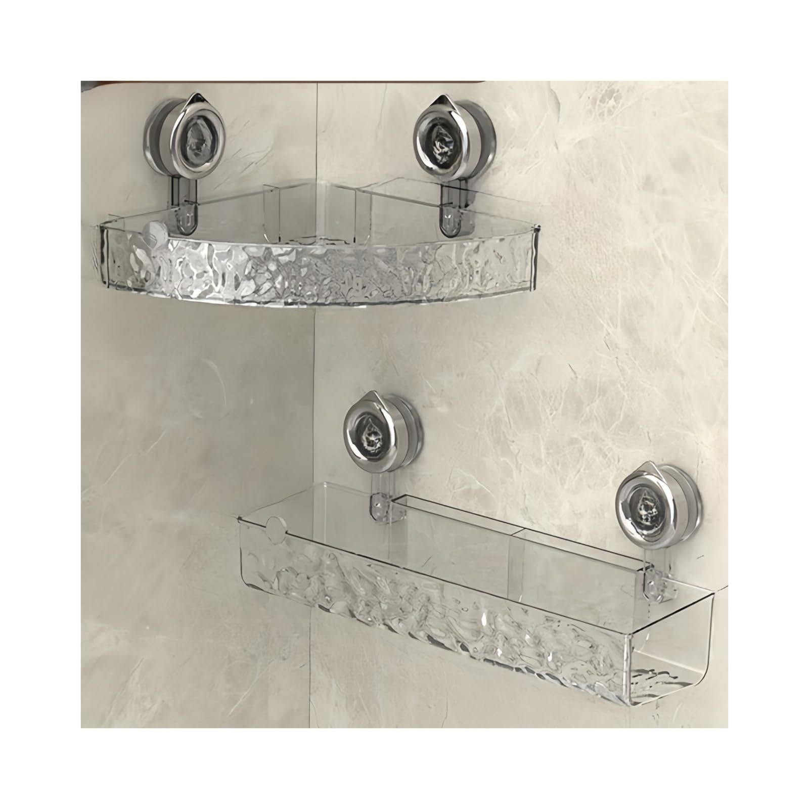 ROKIE Shower Caddy Suction Cup Storage Rack Clear Acrylic Shower Shelves Glacier Water Ripples Corner Shelf For Bathroom Shower Accessories (J)