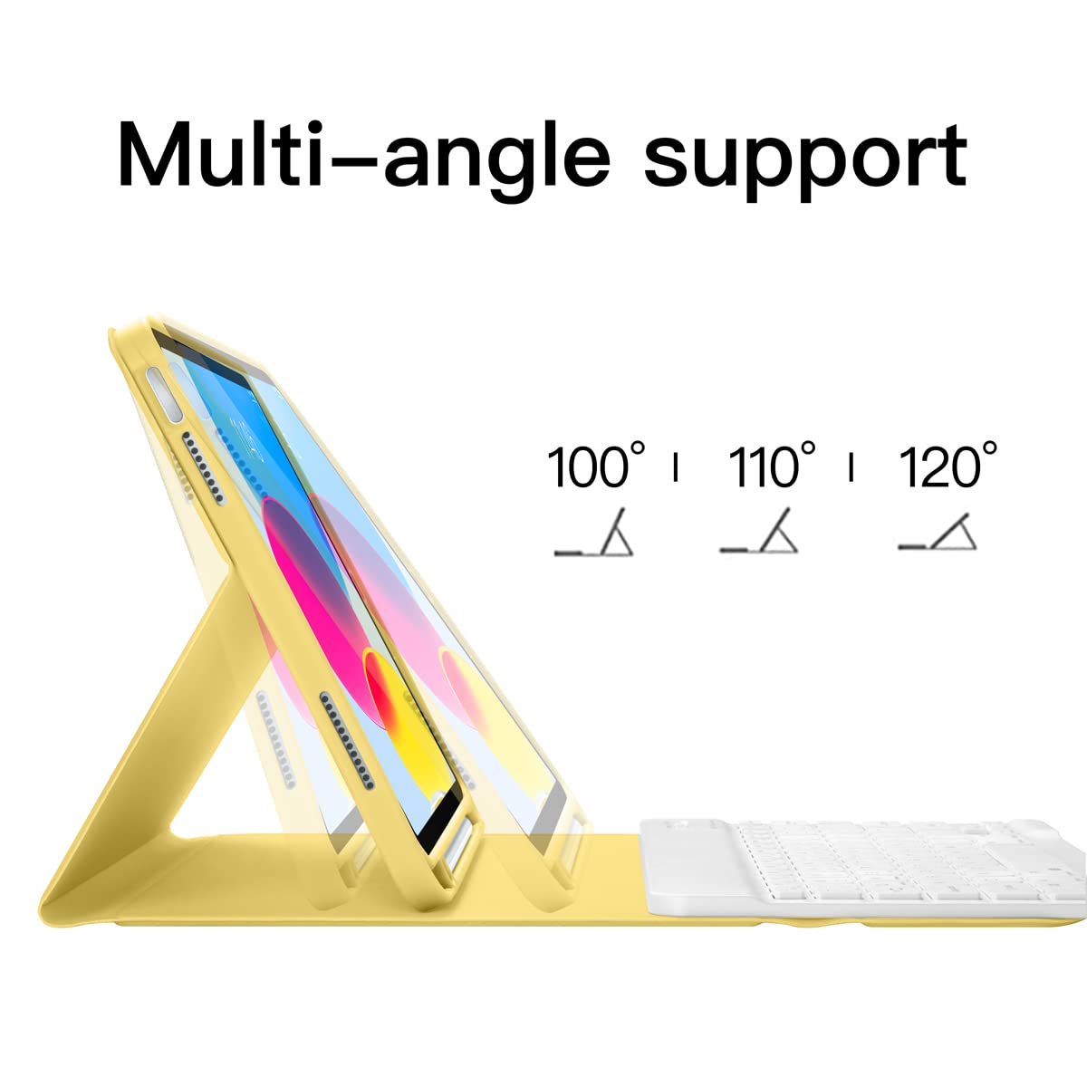 LeiJue Keyboard Smart Case for iPad 10th Generation 10.9 inch 2022,Pu Leather Stand Cover with Magnetic Detachable Keyboard fit for iPad 10th Generation 10.9" 2022,Auto Sleep/Wake (Yellow)
