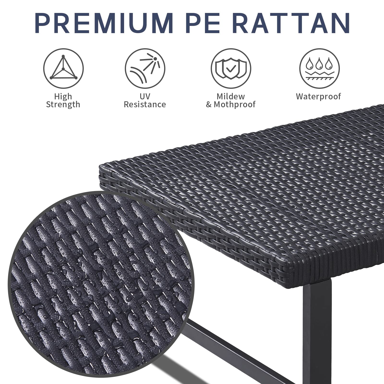 Outdoor Chaise Lounge Chair Set of 2, Rattan Pool Chairs with Adjustable Backrest, Rustproof Aluminum Frame Tanning Chair, for Poolside, Backyard, Lawn, Deck(Dark Grey)