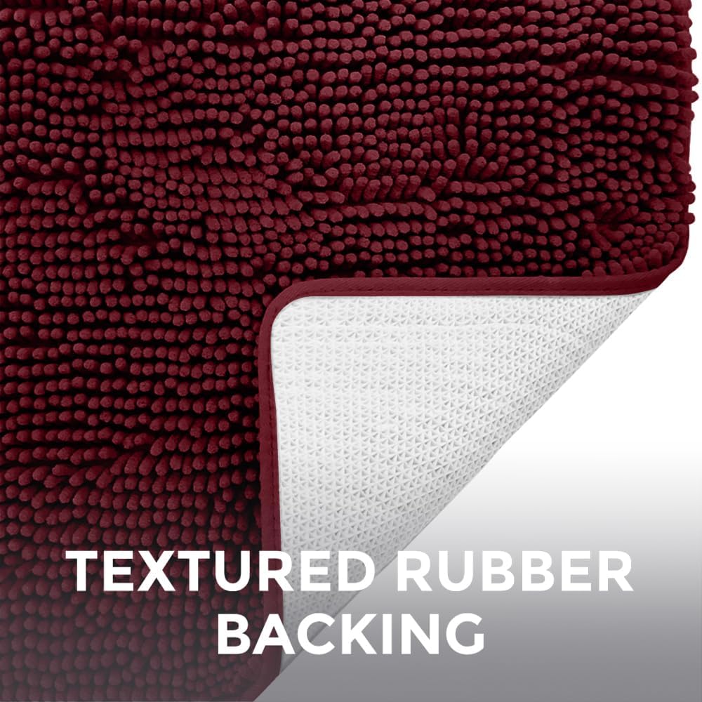 HOME GENIE Muddy Dog Machine-Washable Absorbent Soft Chenille Indoor-Doormat, Rubber Backing, Quick Dry Microfiber Mat, Entryway Front Door Mat, Home Entrance Welcome Doormats, 24x17, Maroon