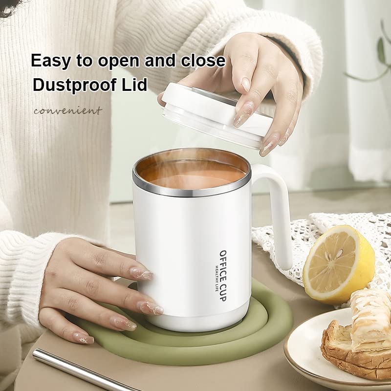 Livefunni Coffee Mug with Handle, 500ml Insulated Stainless Steel Coffee Travel Cup, Vacuum Reusable Coffee Cup with Lid, Keeping Warm & Cold (white)
