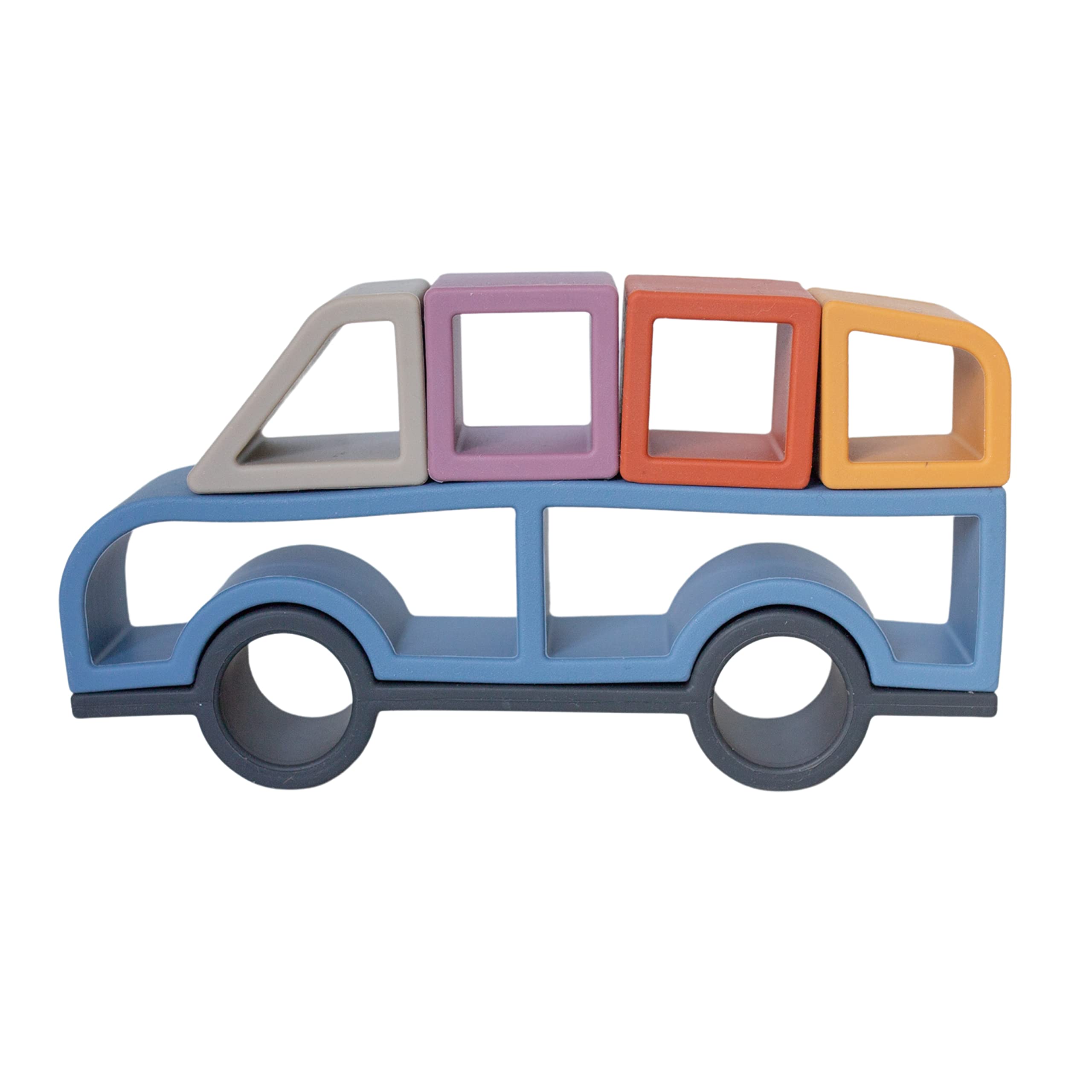 Mango Co. Silicone Toy Car Blocks Baby Teether Montessori Toys Stacking Car Building Block Set Learning Educational Sensory Toy Soft Stacking Blocks for Infant and Toddler(1 Pack, Sand)