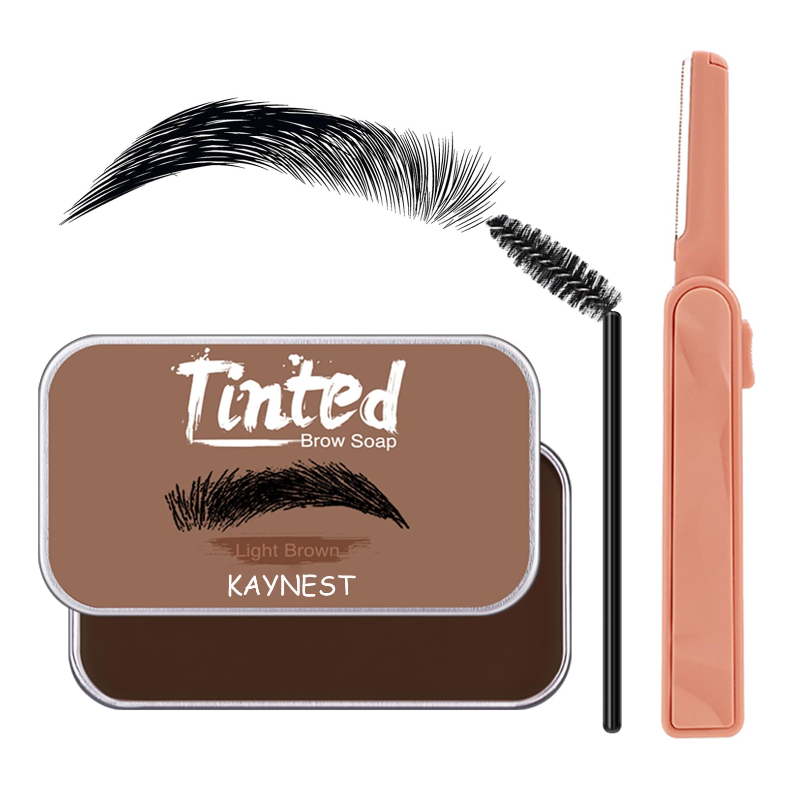 KAYNEST Tinted Eyebrow Soap Kit, Waterproof Long Lasting Brows Styling Soap for Natural Brows, 3D Feathery Brow Shaping Gel with Brow Trimmer and Brow Brush (LIGHT BROWN)