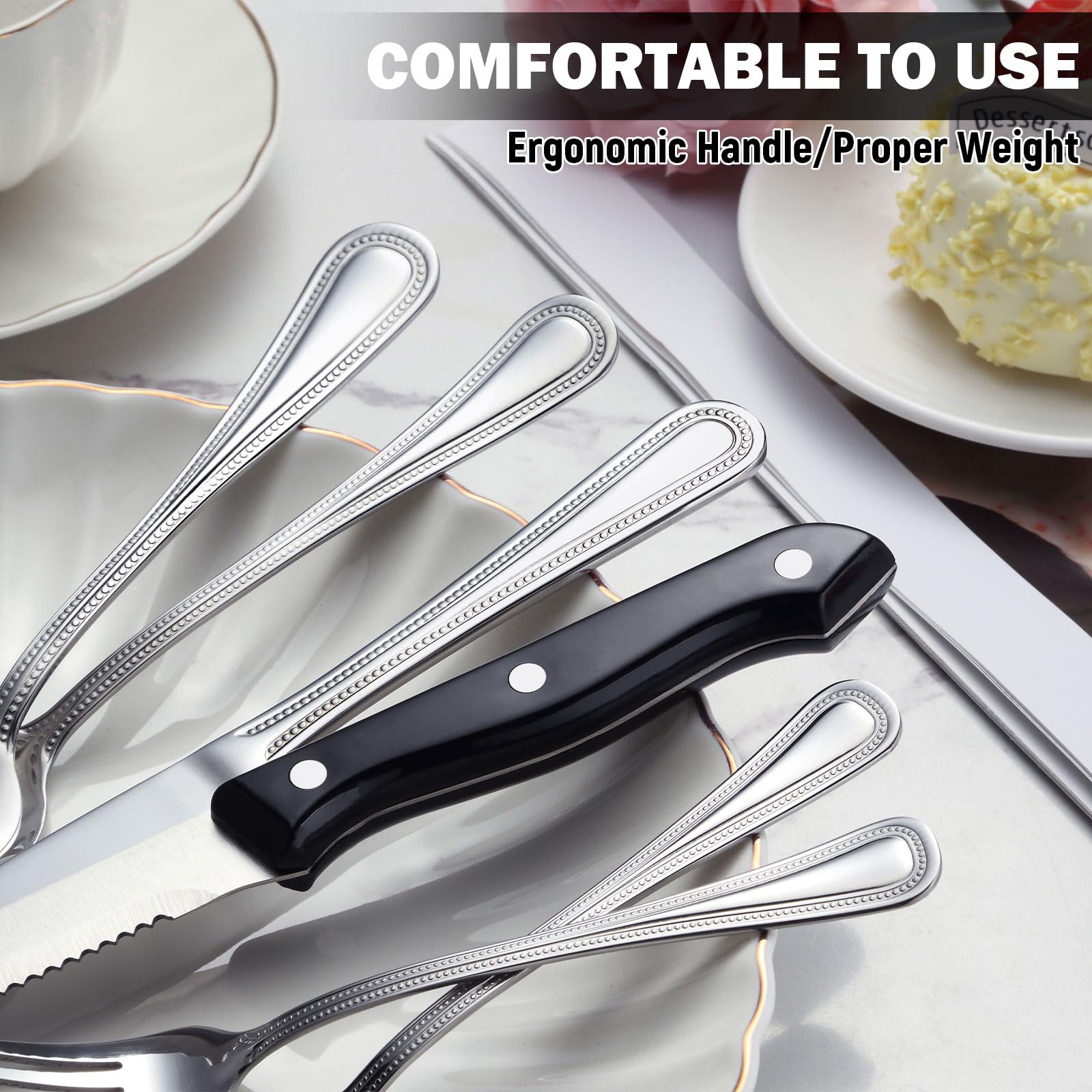 Unokit 72-Pieces Silverware Set with Steak Knives, Heavy Duty Stainless Steel Silverware Set for 12, Flatware Utensils Cutlery Set for Home/Kitchen, Mirror Polished, Dishwasher Safe
