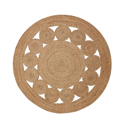 Tepo Round Jute Rug 3 ft, Braided Area Rug for Kitchen, Living Room and Bedroom, 100% Natural Rustic Hand Woven Rug, Round Woven Rug