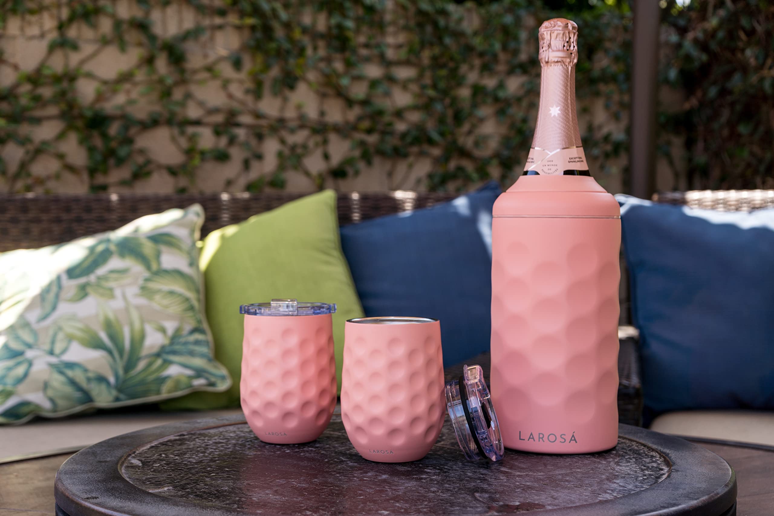 LAROSÁ Gift Set - Wine Chiller with 2 Stemless Wine Tumblers - Unique Gift Ideas for Wine & Champagne Enthusiasts - Wine Bottle Chiller Gift Set - Powder Coated & Double Walled Stainless Steel