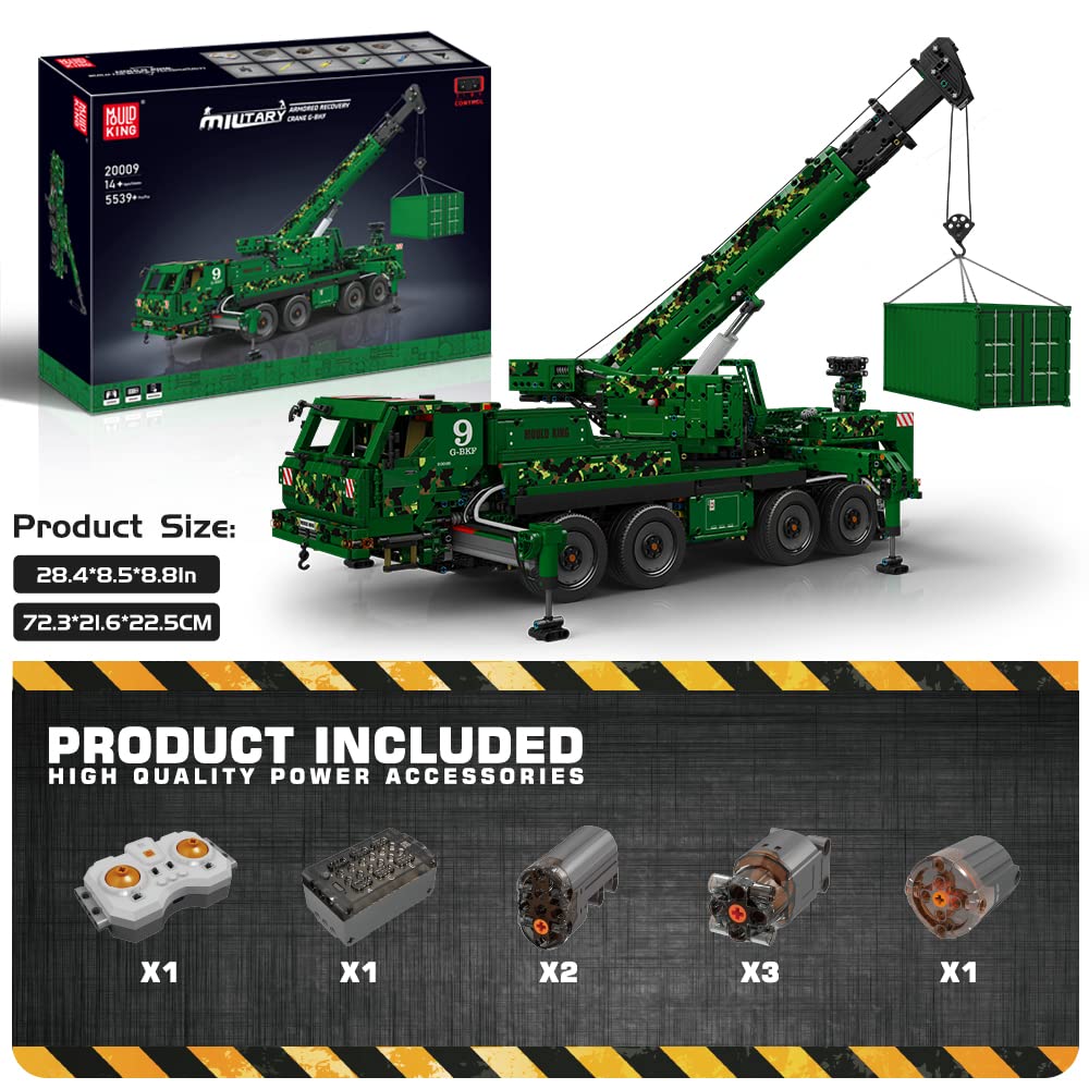 Mould King Technic Heavy-Duty RC Crane Truck Construction Toys, 20009 APP Remote Control Crane Building Sets, Mobile Crane Building Blocks Kit, MOC Building Blocks for Adults Kids 14+ Green(5539 PCS)