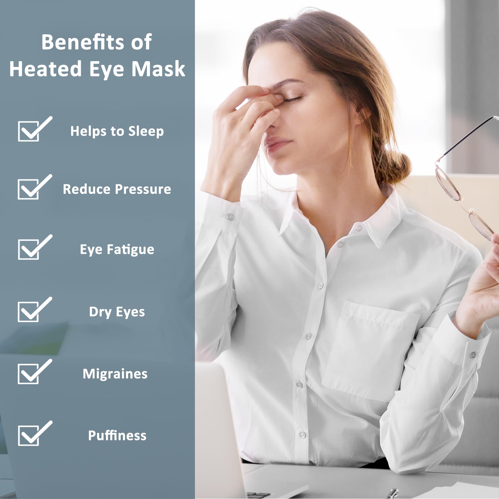 MOUNTRAX Heated Eye Mask, 3D Total Blackout Design for Sleep, Smart IC for Safe Eye Warming, Heating Pad for Dry Eyes, Improve Sleep Quality, Relieve Fatigue Puffiness Migraines (Grey)