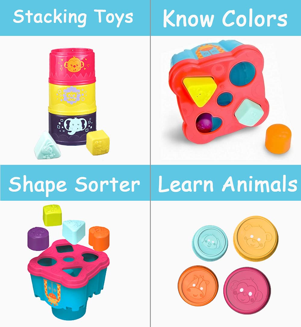 KIMI HOUSE 15 Pieces Stack Up Cup Toys, Early Development Toys, Stacking, Nesting, Sorting Cups and Rattle Shaker for Infants, Toddlers, Boys, Girls, Kids