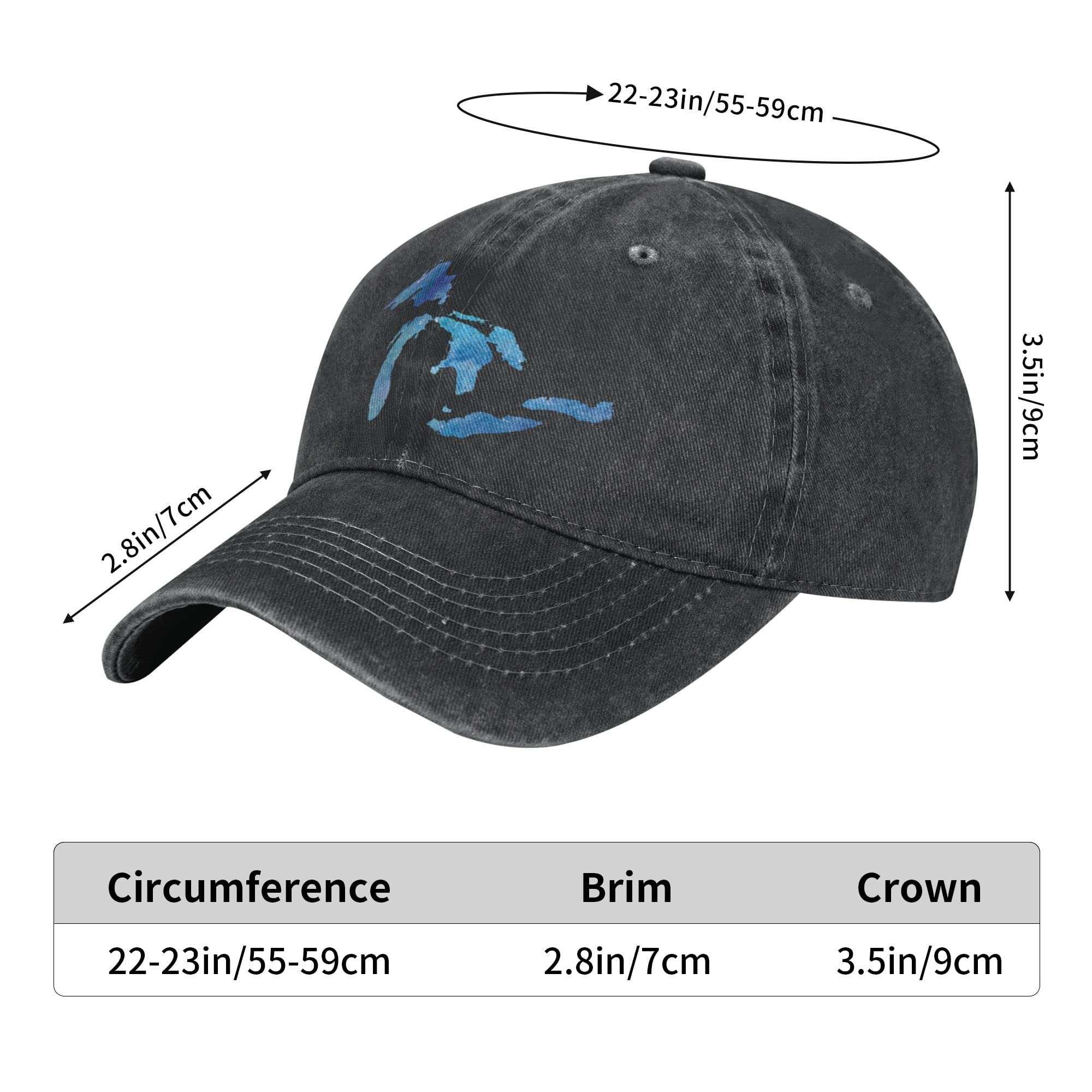 Michigan Great Lakes Unisex Fashion Washed Plain Baseball Cap Adjustable Classic Retro Cowboy Hat Dad Hat Trucker Hat Black