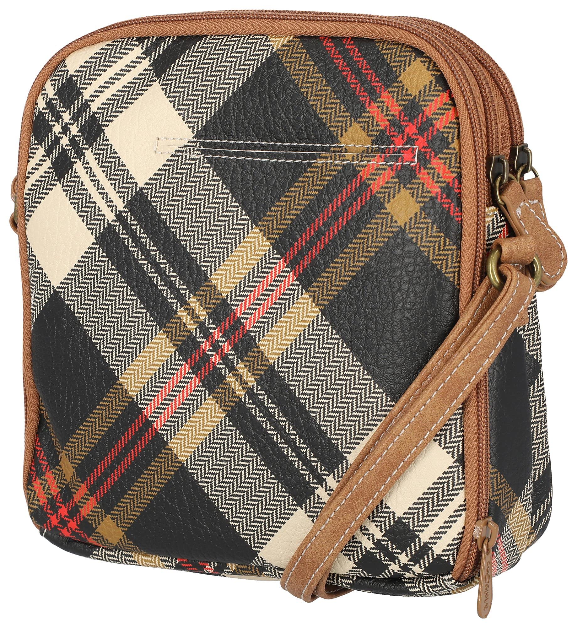 MultiSac Plaid 3-Compartment Vegan Leather Crossbody One Size Black multi/tan