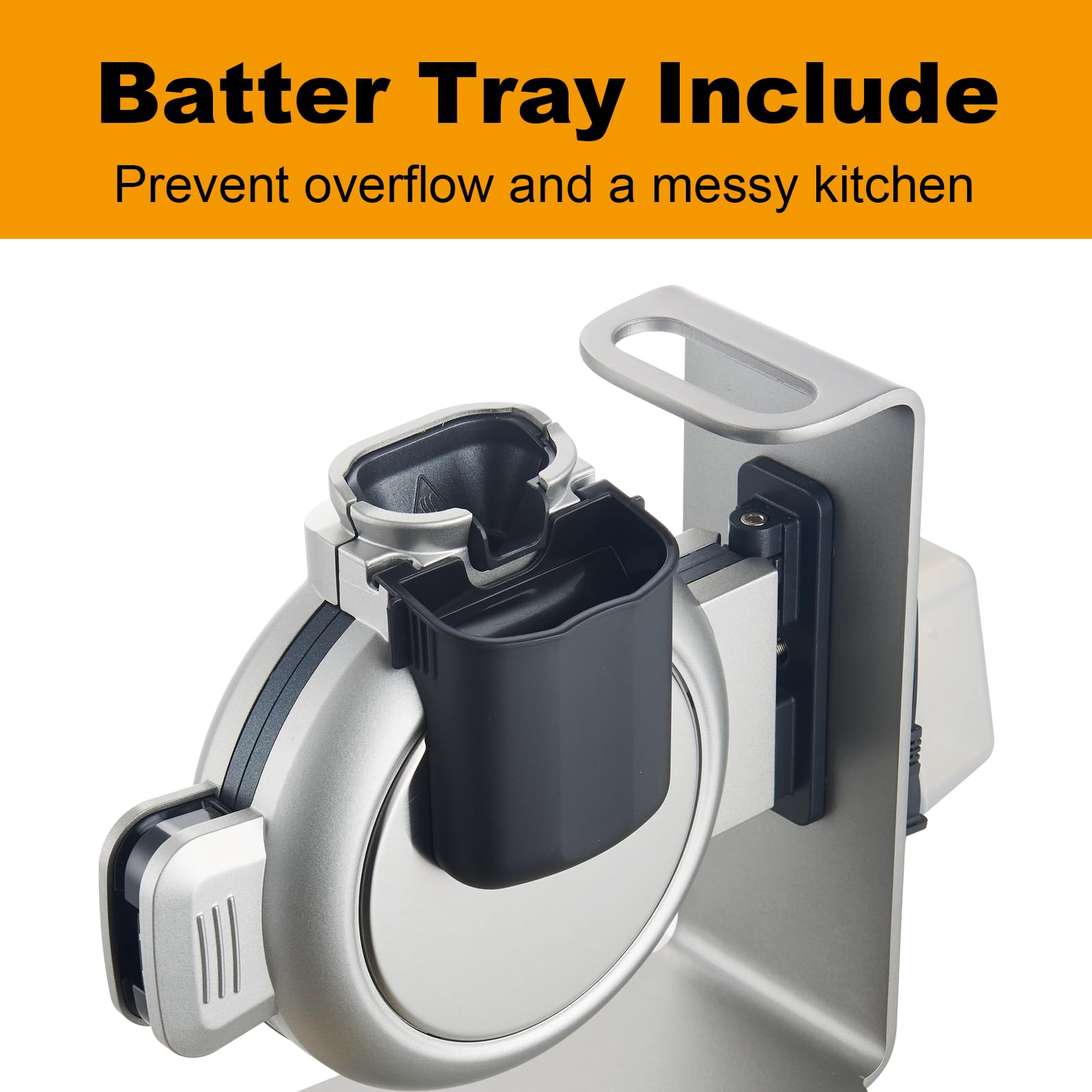 Tesslux Belgian Waffle Maker, Vertical Design with Non-stick Plate, 5 Browning Settings, with Precision-Pour Cup, 800W, Sliver