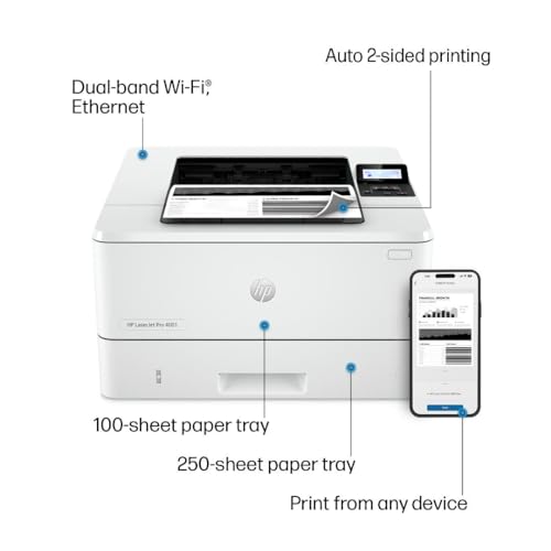 HP LaserJet Pro 4001dw Wireless Printer, Print, Fast speeds, Easy setup, Mobileprinting, Advanced security, Best-for-small-teams, Instant Ink eligible