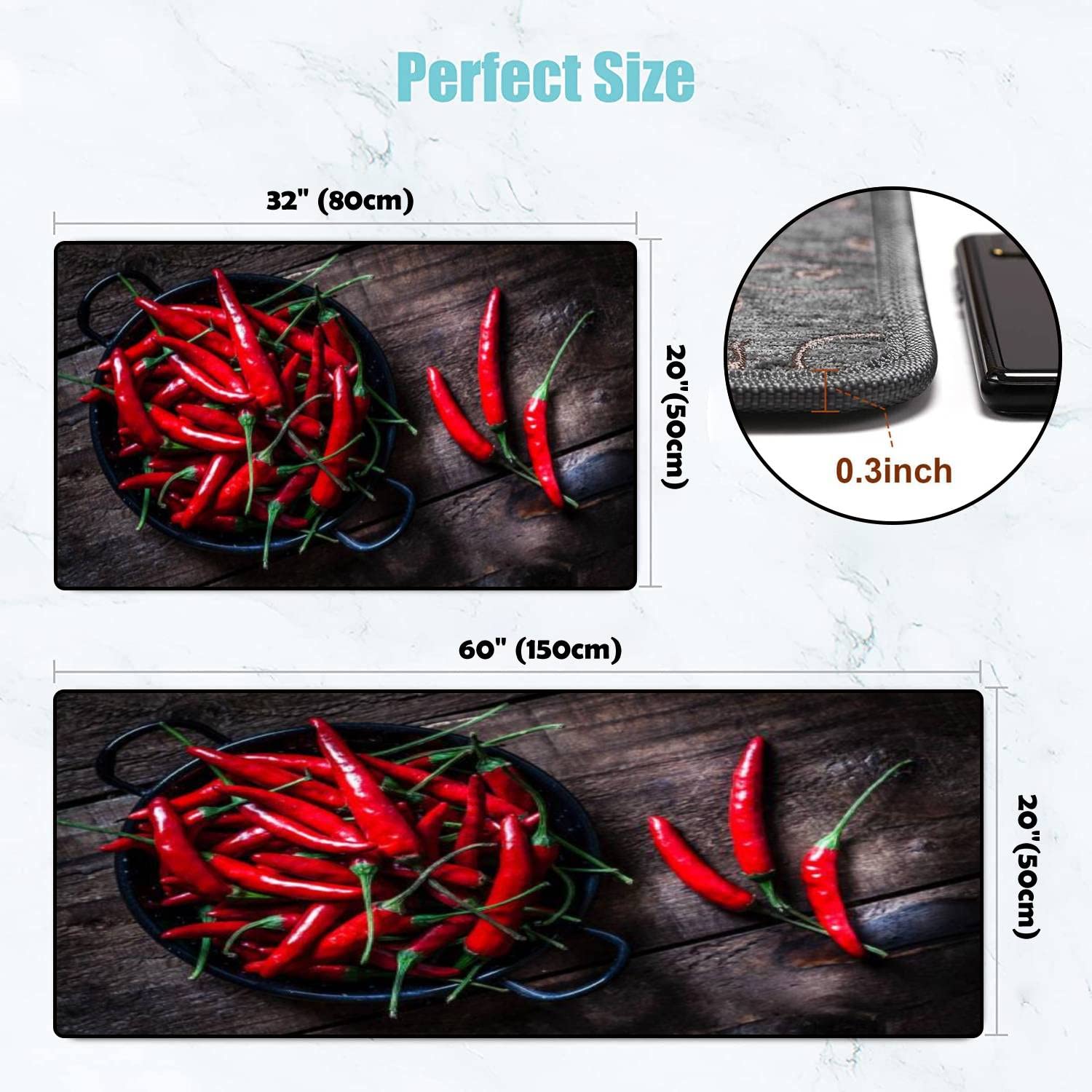 Kitchen Rugs Set Red Chili Peppers Shot from Above on Rustic Wooden Table Kitchen Mat for Floor Non-Slip Washable Kitchen Runner Doormat Bath Rug Carpet Comfort Standing Mats Decorations
