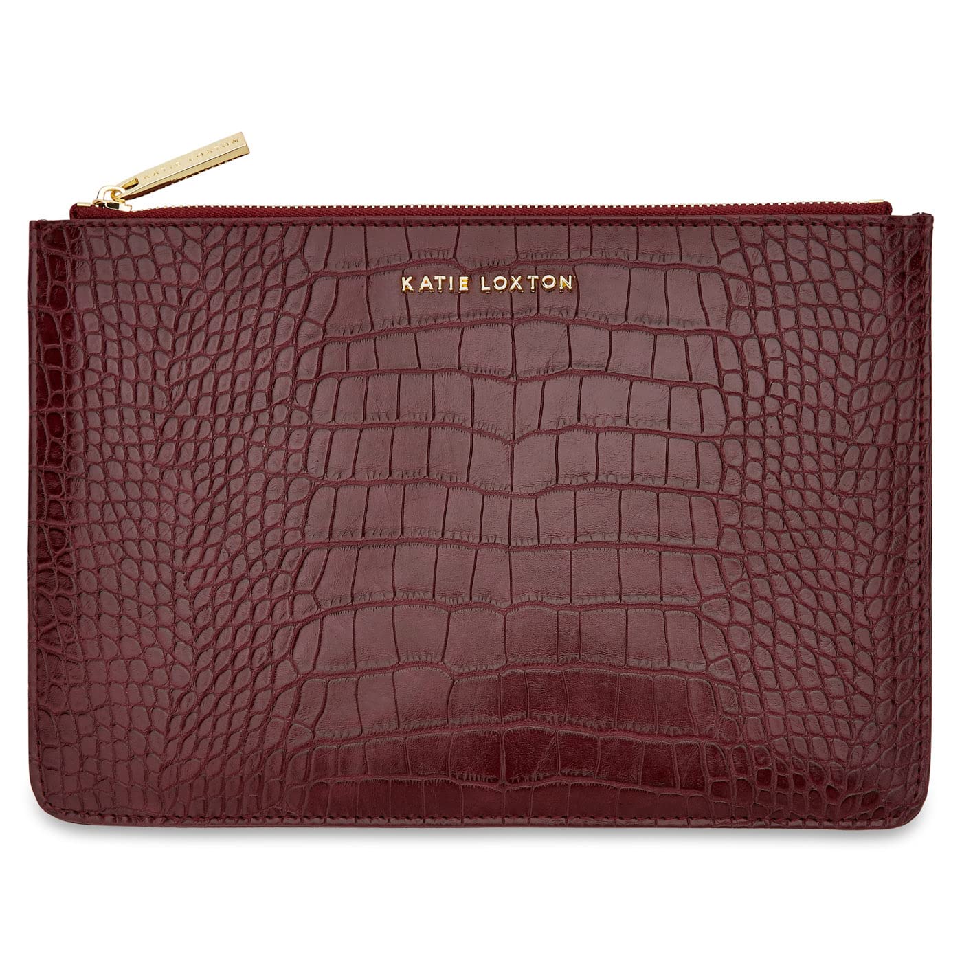 KATIE LOXTON Faux Crocodile Vegan Leather Medium Fashion Pouch Clutch Bag Burgundy