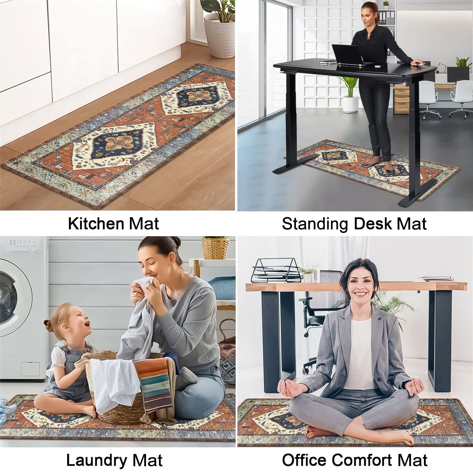 KIMODE Farmhouse Kitchen Mats,Anti Fatigue Kitchen Rugs Sets of 2, Non Slip Waterproof Kitchen Floor Mats, Ergonomic Cushioned Comfort Standing Mat for Laundry, Office, Sink,Desk,Red