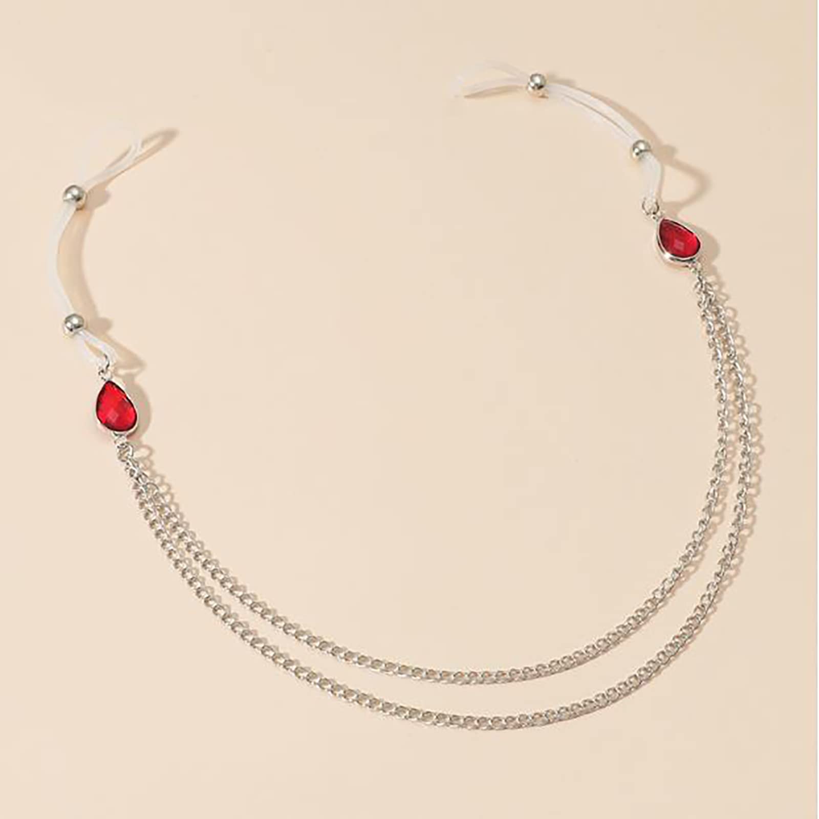 JAZUUP Fake Nipple Piercing with Chain Nipple Rings Non Piercing Nipple Ring with Necklaces Nipple Jewelry (red/Silver)