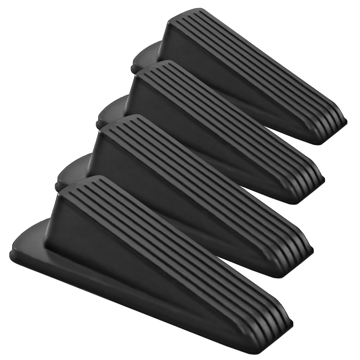 Home Premium Door Stoppers for Bottom of Door, Rubber Door Stop Wedge (4 Pack, Black)