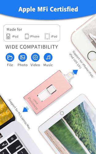 Photo Stick for iPhone, USB Flash Drive for iPhone, MFi Certified Apple Photo Stick, iPhone-Thumb-Drive, 128GB iPhone-Memory-Stick for iPad/iPhone/Computer Picture Keeper Portable Hard Drive 128GB