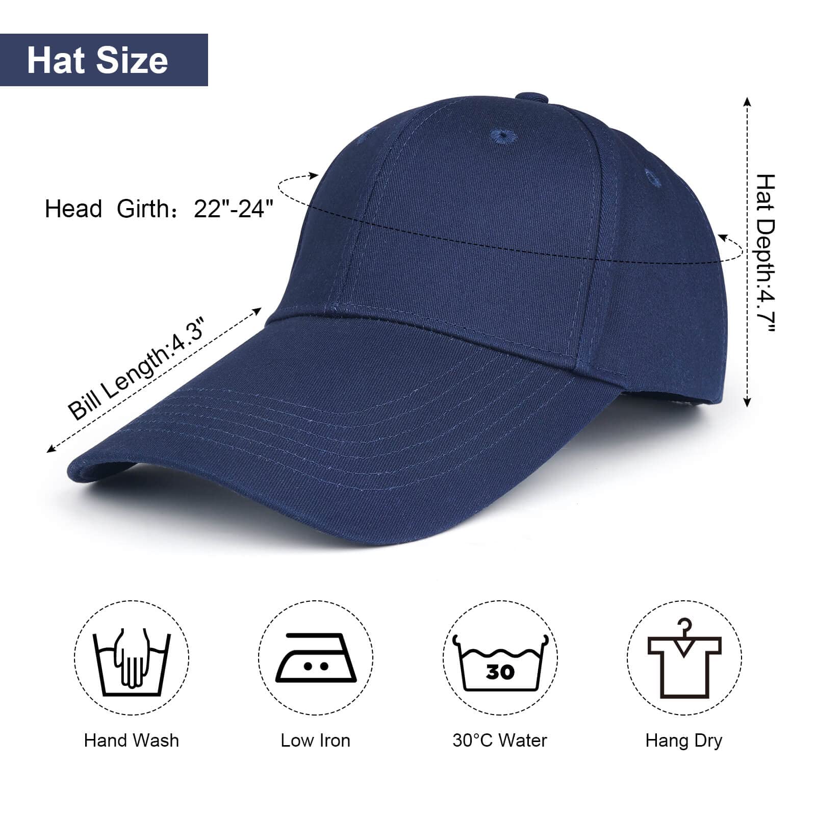 Long Bill Cap for Men Women 4.3" Extra Long Baseball Cap, Cotton Long Visor Hat Adjustable Outdoor Long Brim Fishing Sun Hat (Navy)
