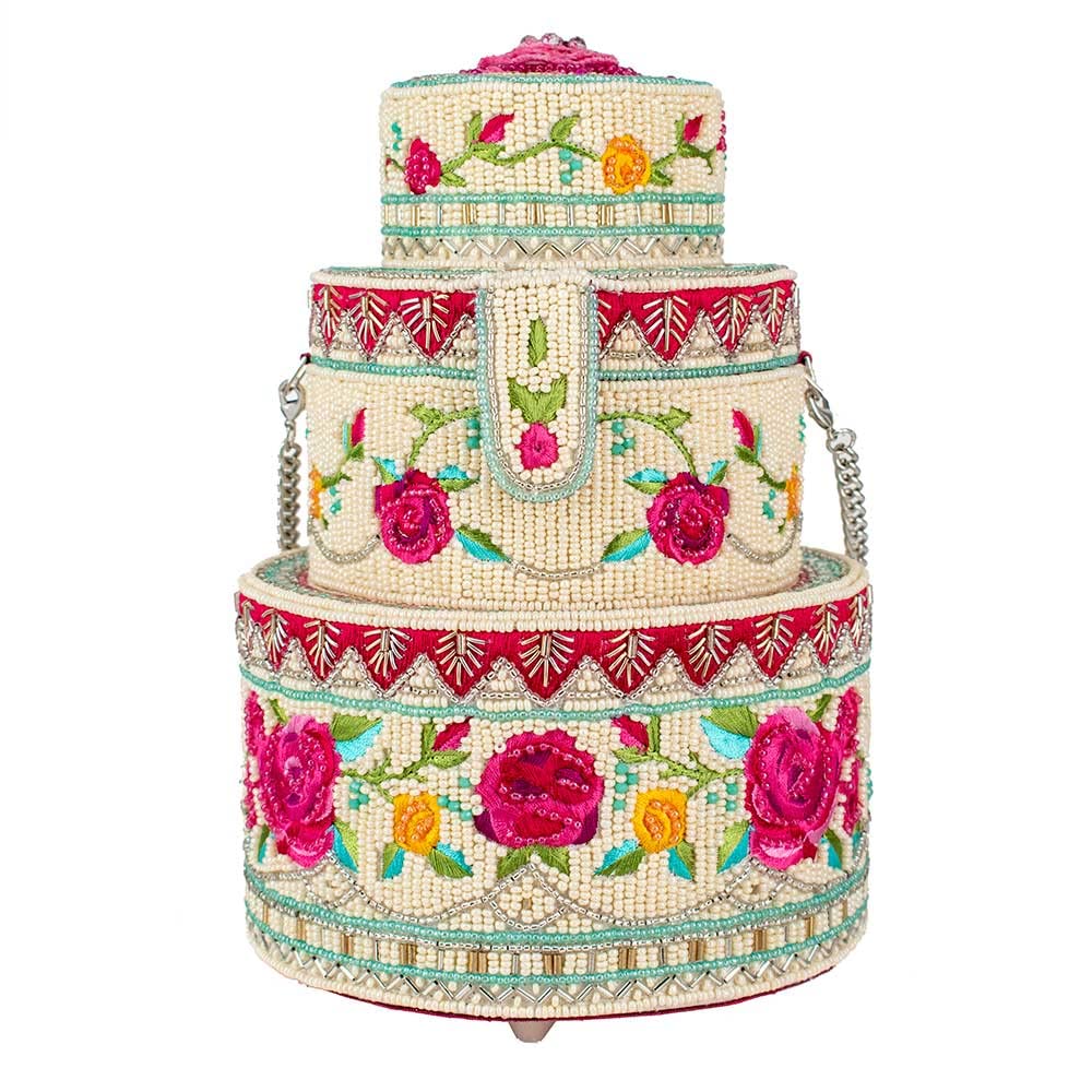 Mary Frances Layers of Love Beaded Top Handle Wedding Cake Bridal Handbag, Metallic
